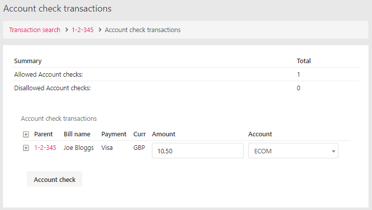 Performing an Account Check – Trust Payments
